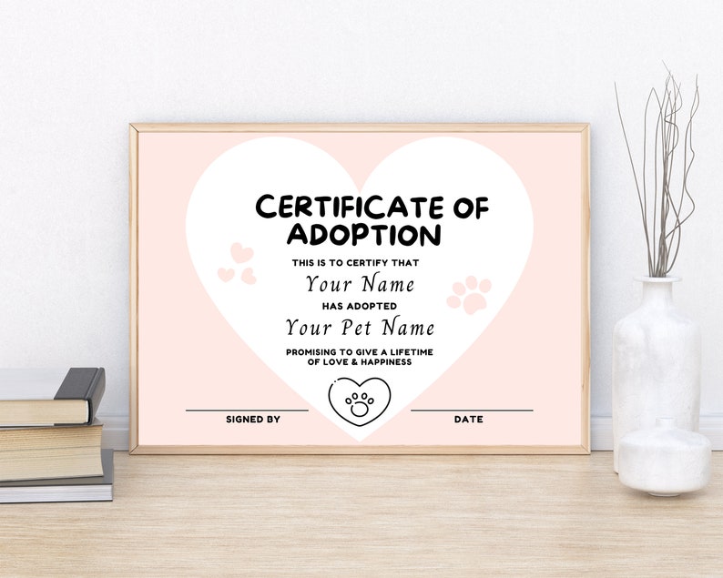 Pet Adoption Certificate Template Editable Certificate of | Etsy