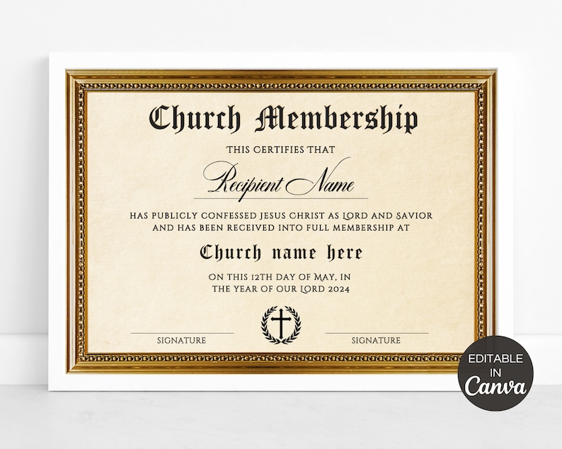 Church Membership Certificate, Editable Certificates of Membership ...