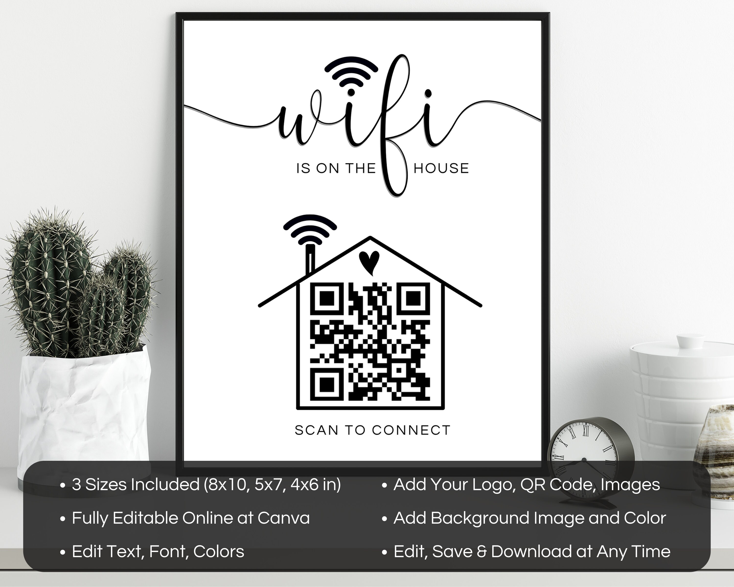 Wifi Sign QR Code Printable, Editable Hosting Wifi Sign Canva Template ...