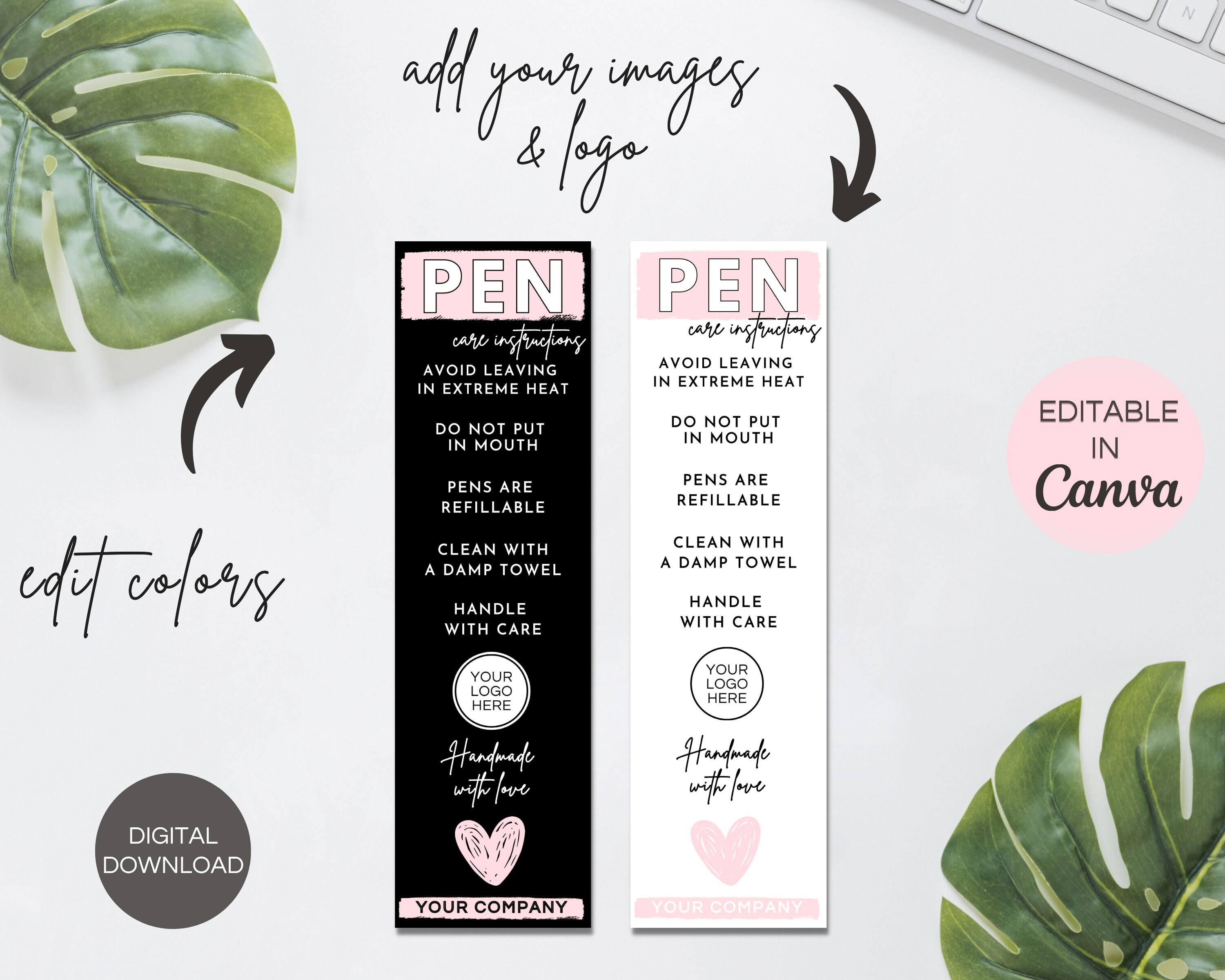 Editable Pen Care Card Canva Template, Epoxy Pen Care Cards, Gel Pen ...