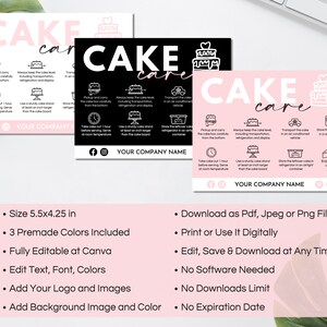 Cake Care Card Template, Printable Cake Care Guide, Editable Cake ...