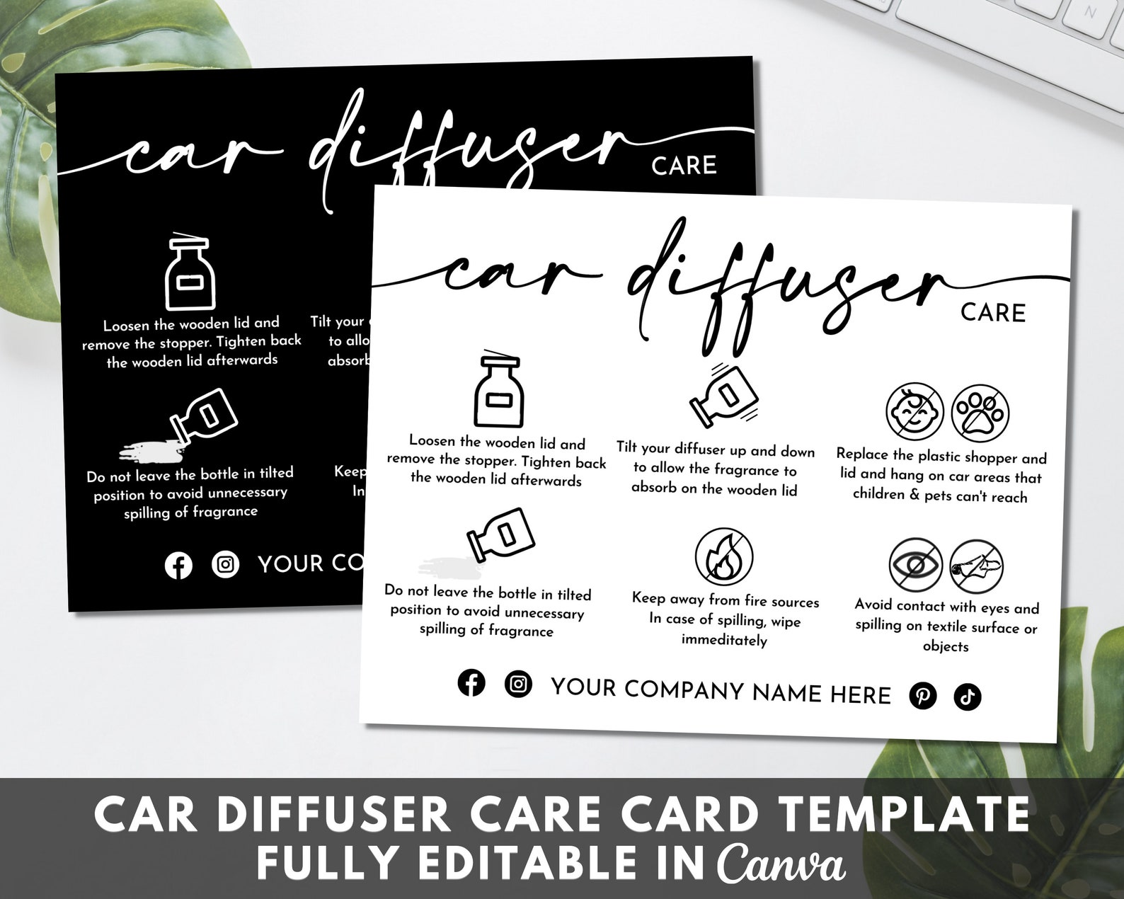 Editable Car Diffuser Care Card, Printable Car Diffuser Care Guide ...