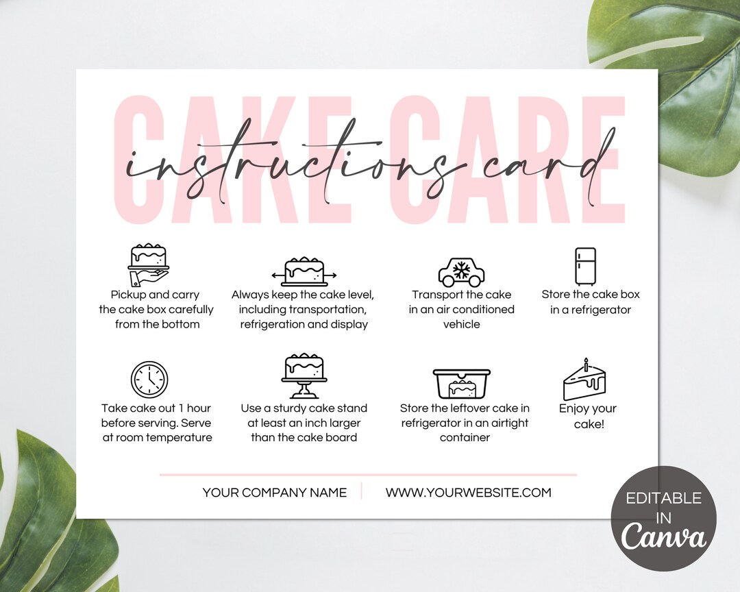 Cake Care Card Template, Printable Cake Care Guide, Editable Cake ...