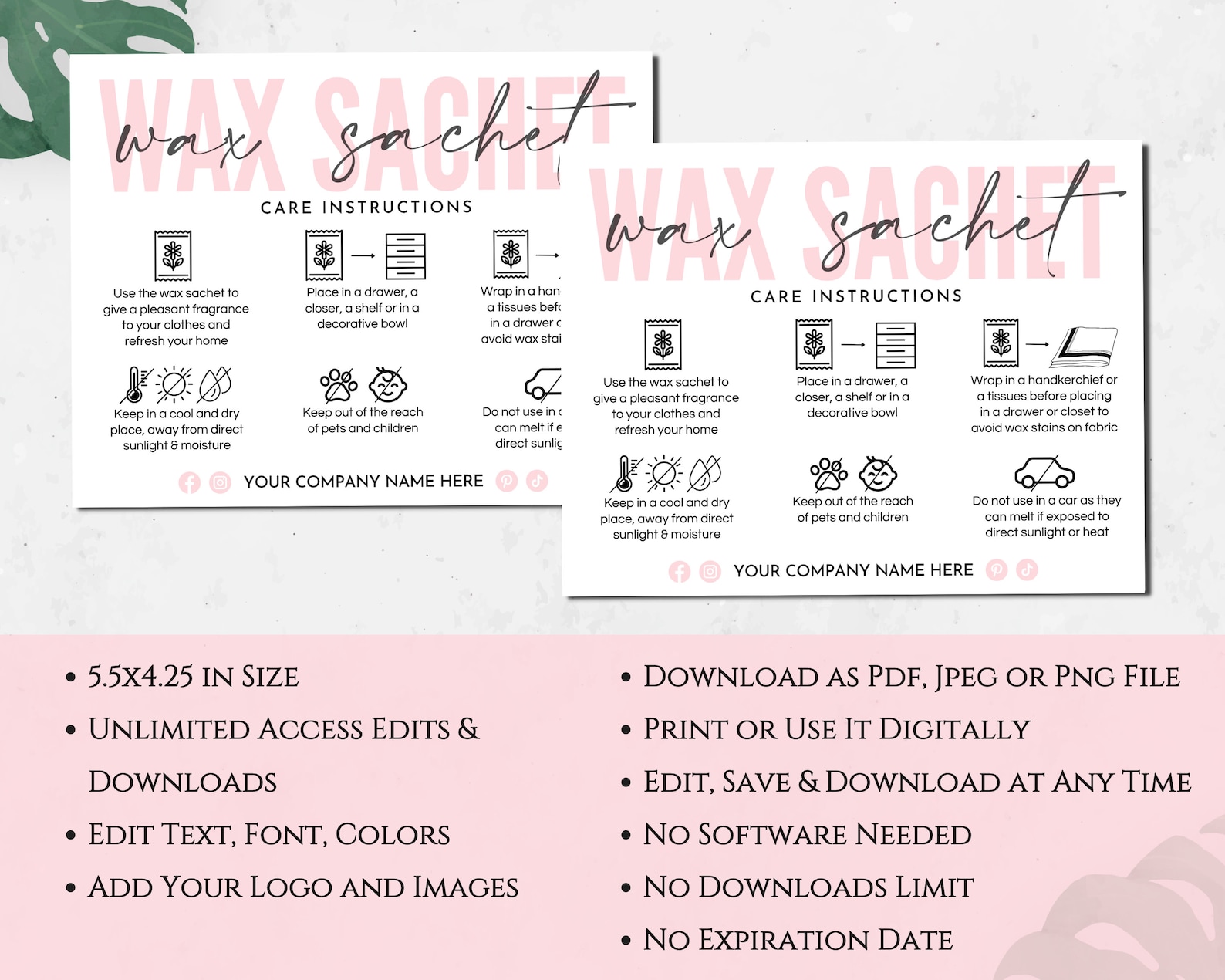 Wax Sachet Care Card Template, Editable Wax Sachet Care Instructions ...