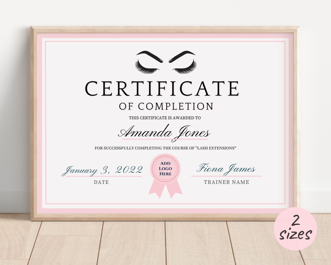 Editable Lash Certificate of Completion Template Printable - Etsy