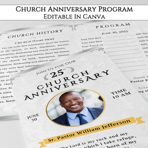Church Anniversary Program Template, Editable DIY Church Anniversary ...