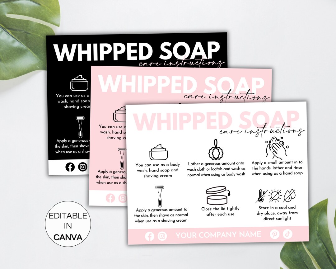 Whipped Soap Care Cards, Printable Shaving Soap Instructions Card ...