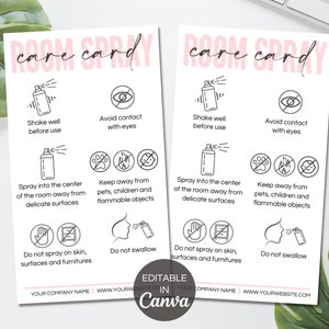 Room Spray Care Card Template, Editable Room Spray Care Instructions ...