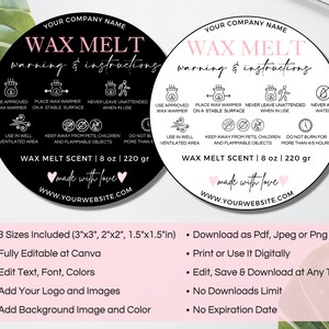 Wax Melts Warning Label Template, Printable Wax Melt Safety Sticker ...