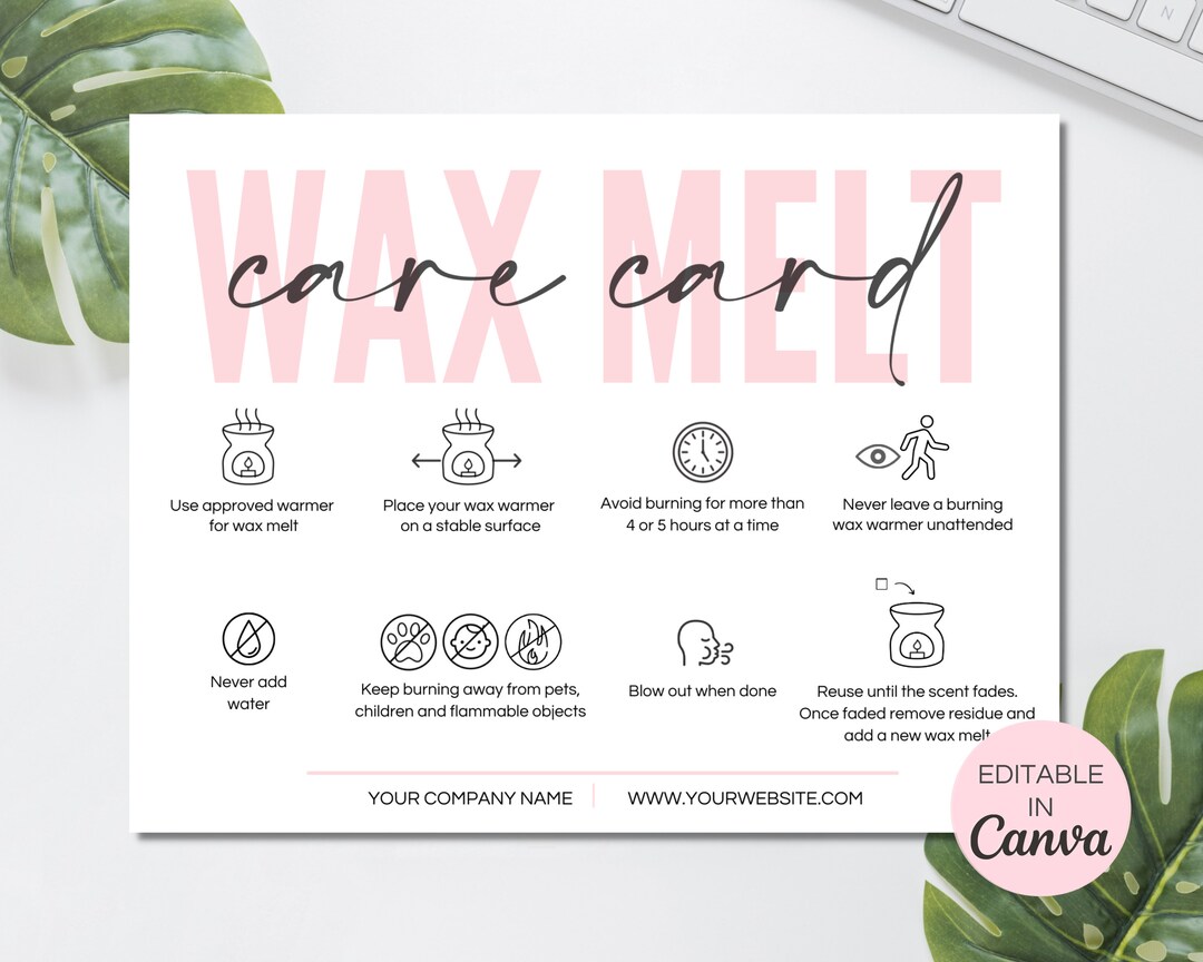 Wax Melt Care Card Template, Editable Wax Melt Care Instructions, Wax ...