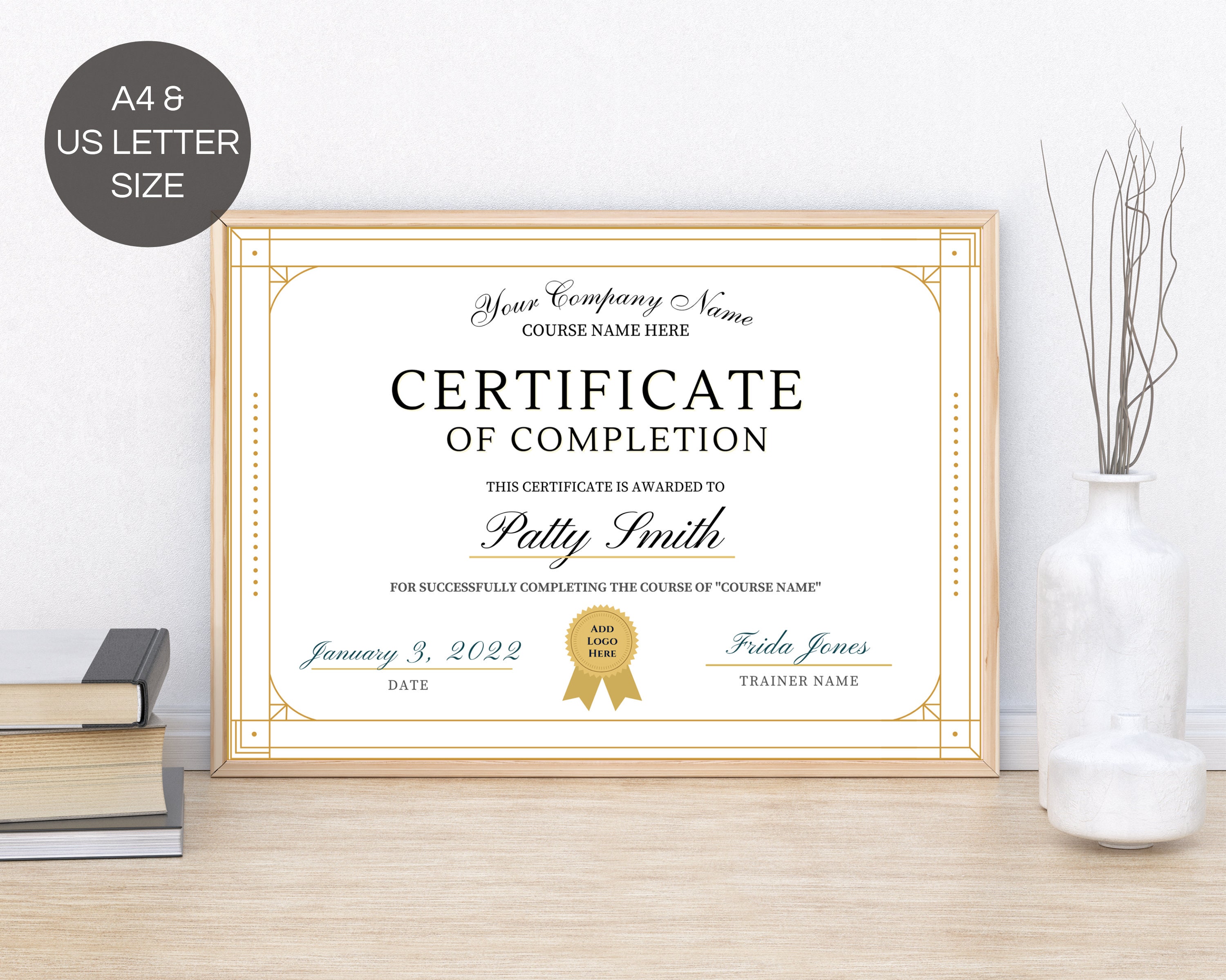 Editable Certificate of Completion Gold Certificate of - Etsy Canada