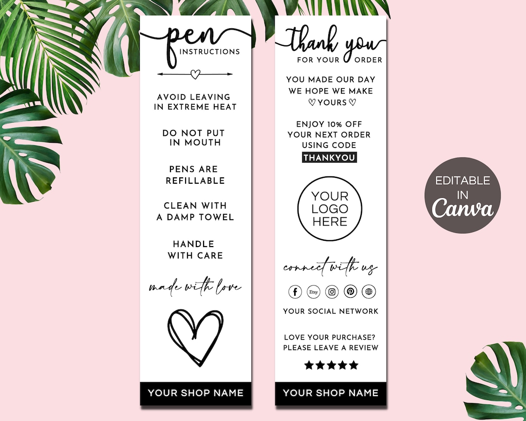 Editable Pen Care Card, Epoxy Pens Instructions, Thank You Cards ...