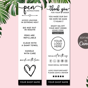 Pen Care Card Template, Epoxy Pen Care Card, Printable Pen Care Cards ...