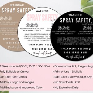 Room Spray Warning Label Template, Editable Spray Caution Label ...