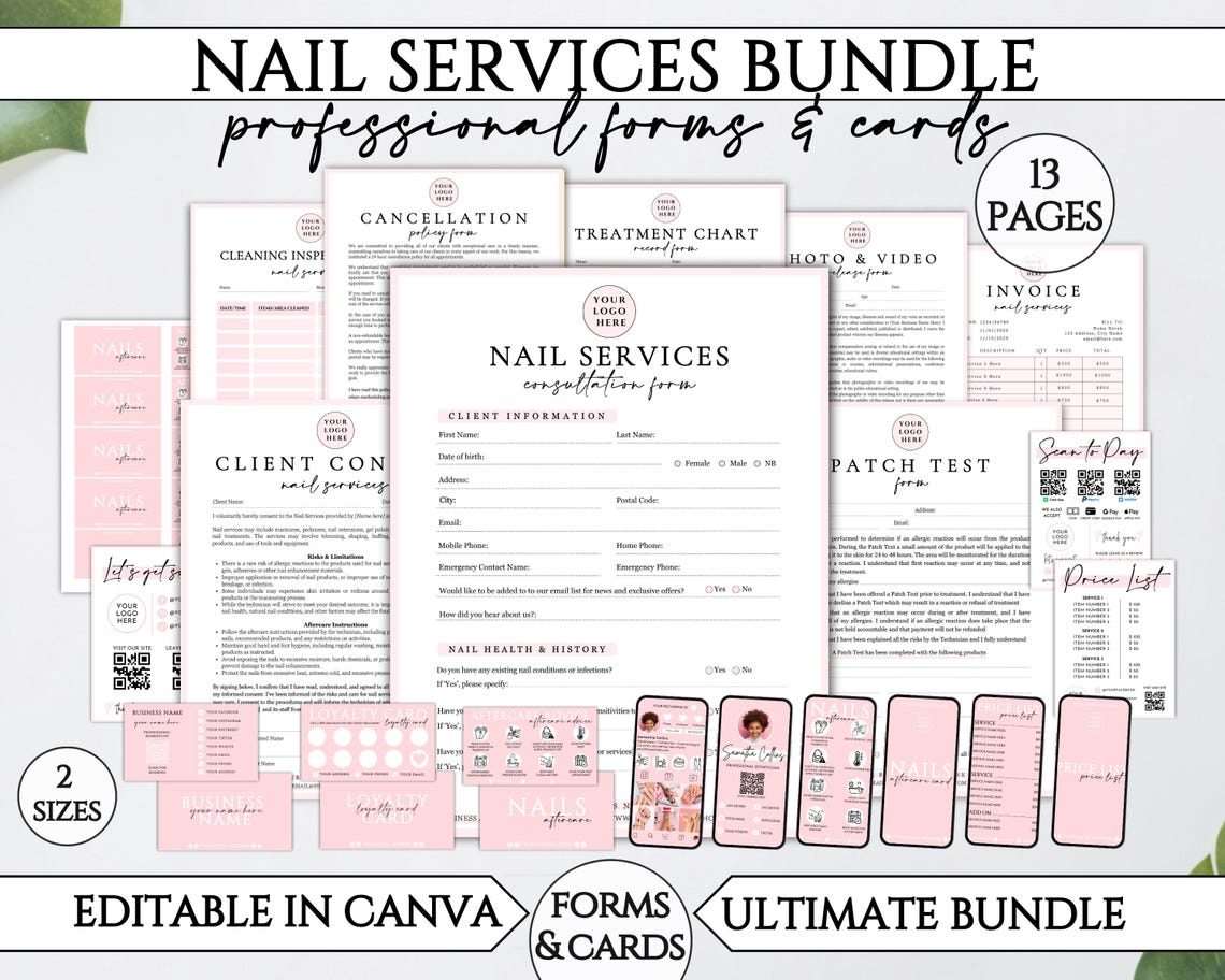 Nail Consent Form, Editable Nails Business Bundle, Nails Aftercare Card ...