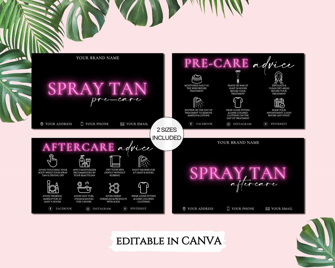 Spray Tan Precare Aftercare Template, Editable Tanning Instructions ...