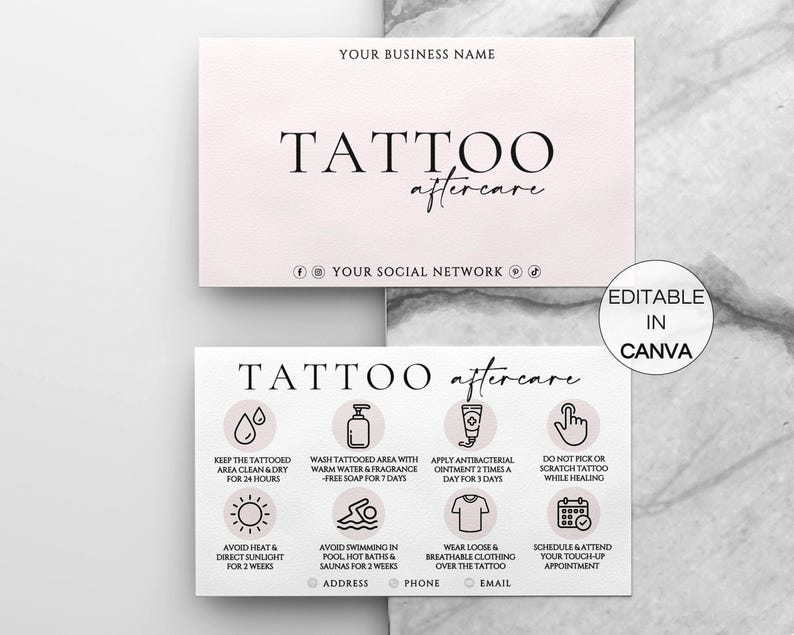 Tattoo Aftercare Card, Editable Tattoo Care Instructions Cards ...