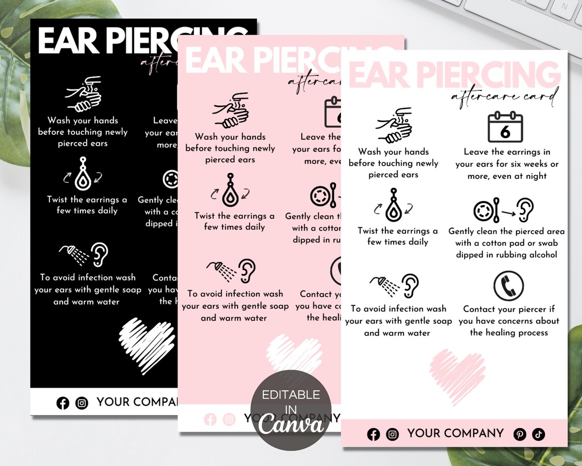 Editable Ear Piercing Aftercare Canva Template, Printable Piercing ...