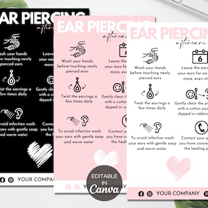 Editable Ear Piercing Aftercare Canva Template, Printable Piercing ...