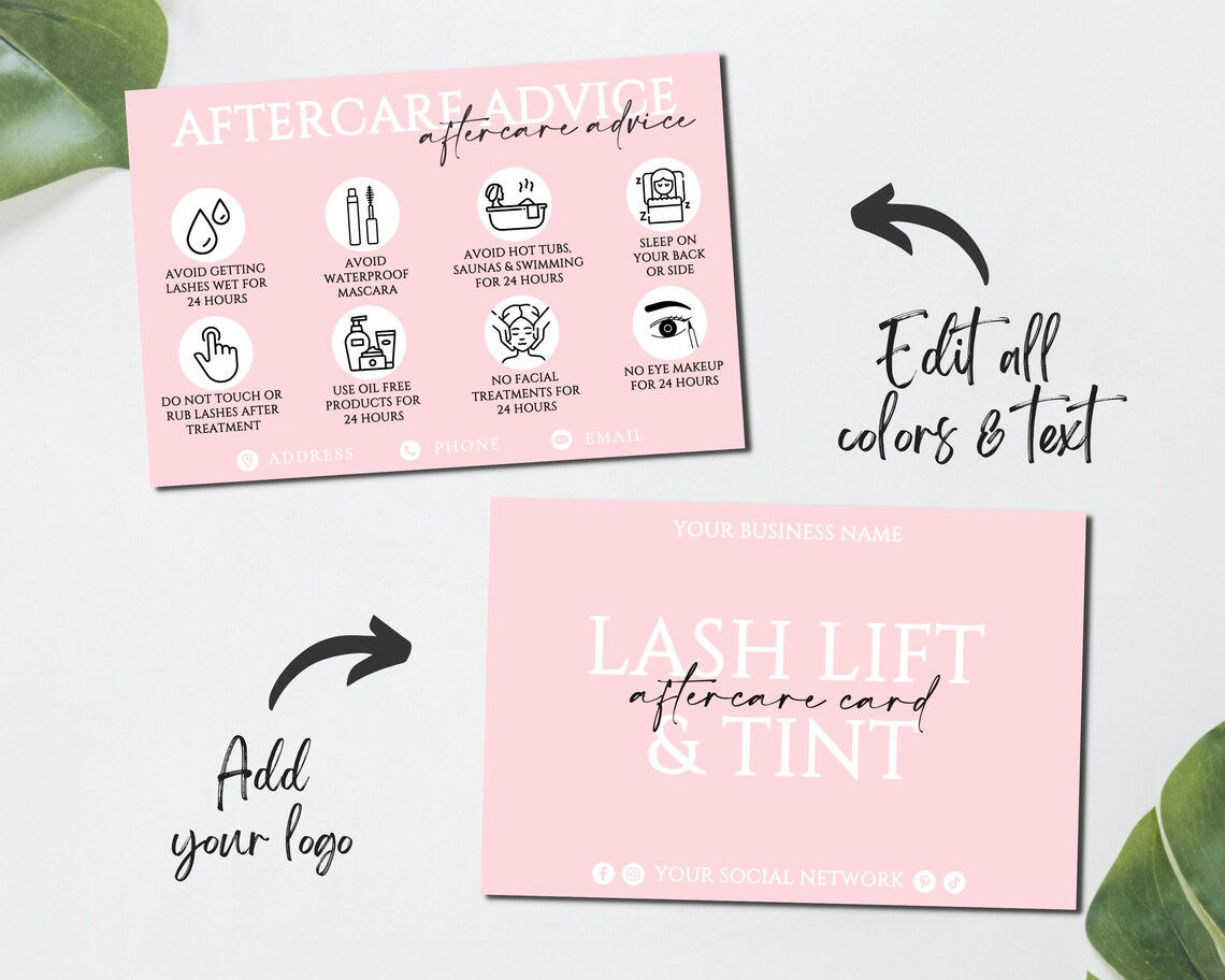 Editable Lash Lift and Tint Aftercare Card, Printable Lashes Lift After ...