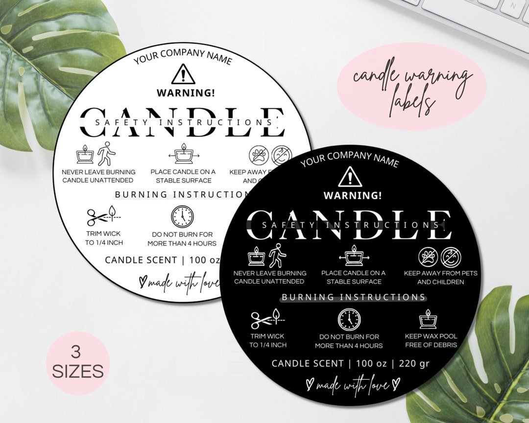 Candle Warning Labels Canva Template, Printable Candle Warning Sticker ...
