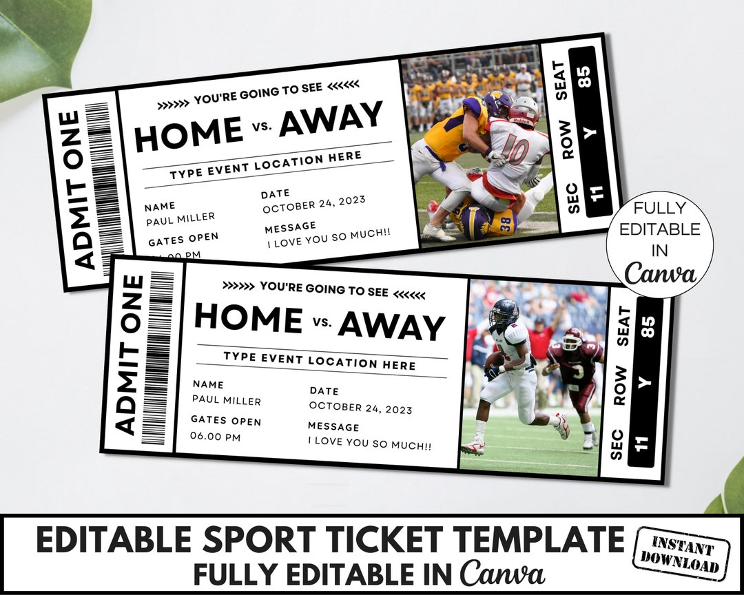 Editable Sports Ticket Template Printable Birthday Gift Idea - Etsy