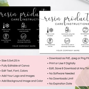 Resin Care Card Canva Template, Editable Resin Instructions Care Card ...
