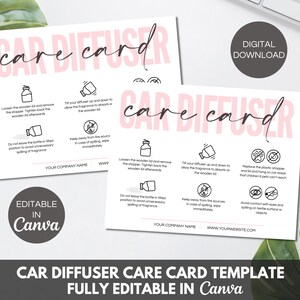 Car Diffuser Care Card Template, Car Diffuser Care Guide, Editable Oil ...