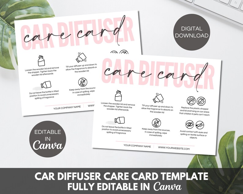Car Diffuser Care Card Template Car Diffuser Care Guide - Etsy