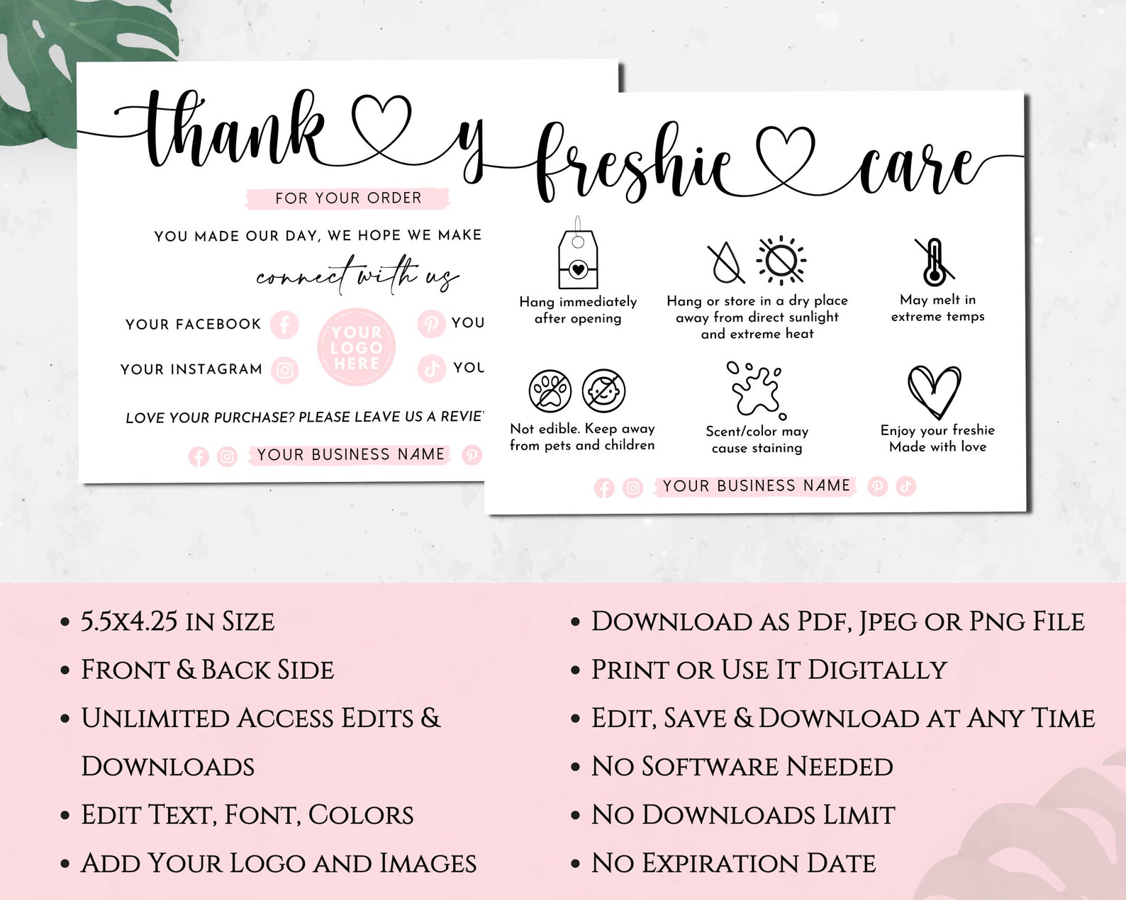 Editable Freshie Care Card Template, Printable Freshie Care ...