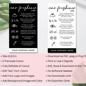 Car Freshener Care Card Template, Printable Sublimation Car Freshener ...