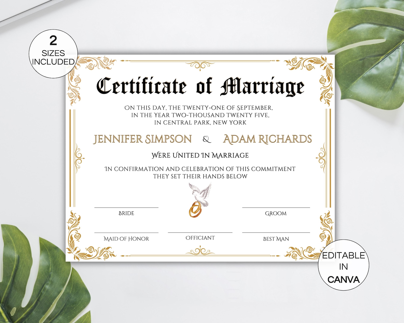 Certificate of Marriage Template, Custom Marriage Certificate, Editable ...