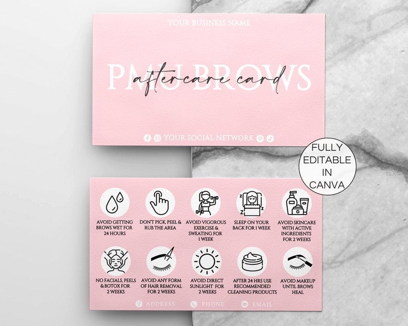 PMU Brows Aftercare Card, Editable Brow Lamination After Care Cards ...