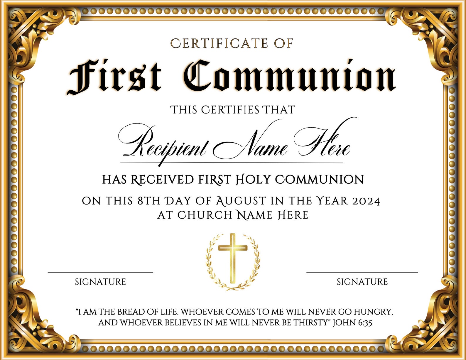 First Communion Certificate, Printable Religious Certificates, Digital ...