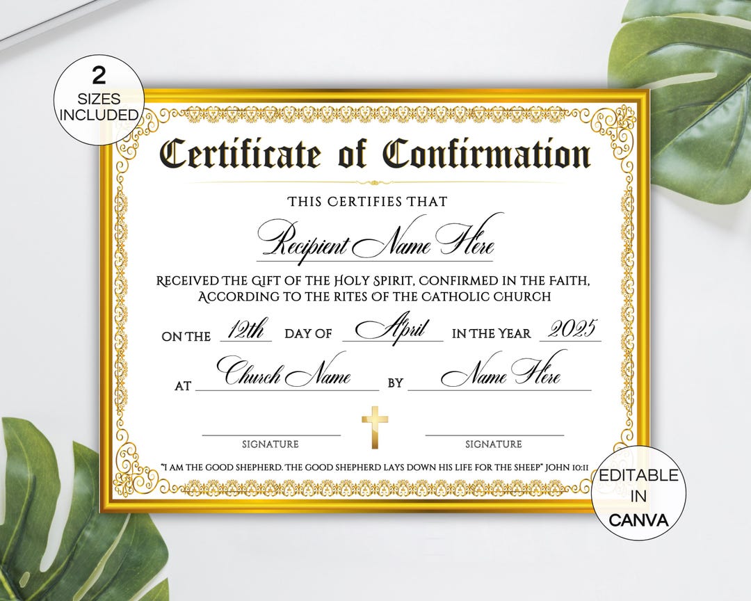 Certificate of Confirmation Template, Editable Religious Catholic ...
