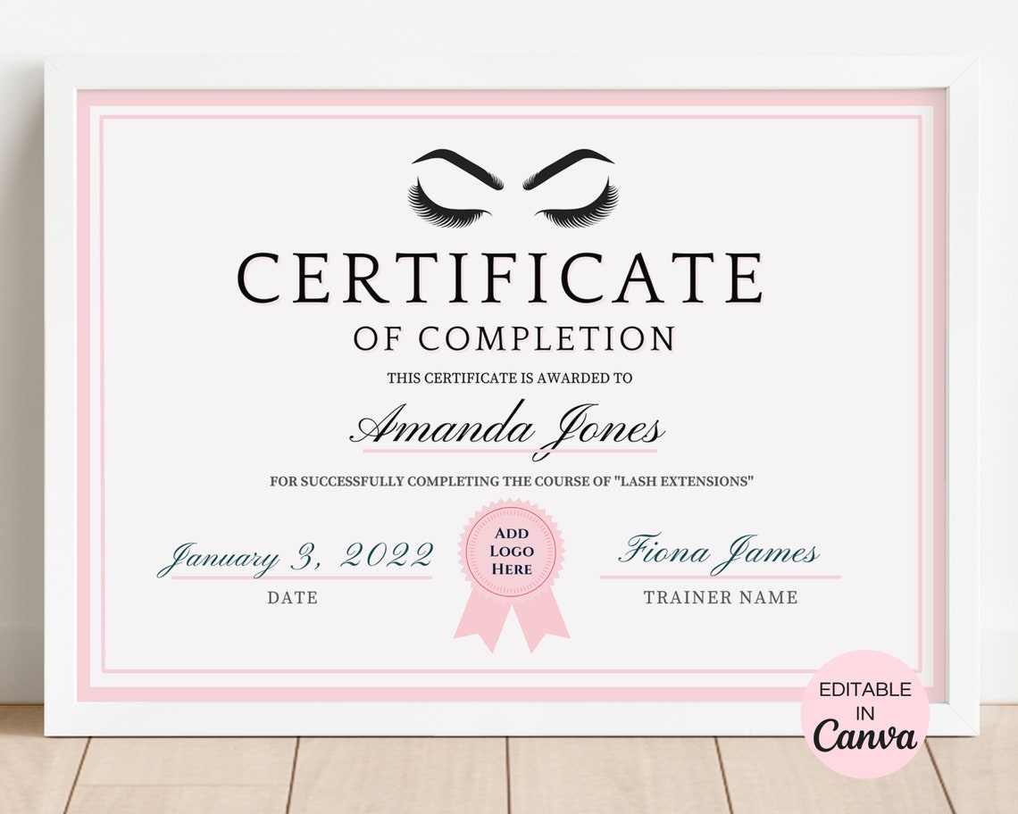 Editable Lash Certificate of Completion Template Printable - Etsy
