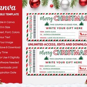 Christmas Coupon Template, Editable Christmas Gift Certificate ...