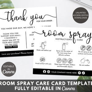 Room Spray Care Card Template, Editable Room Spray Care Instructions ...