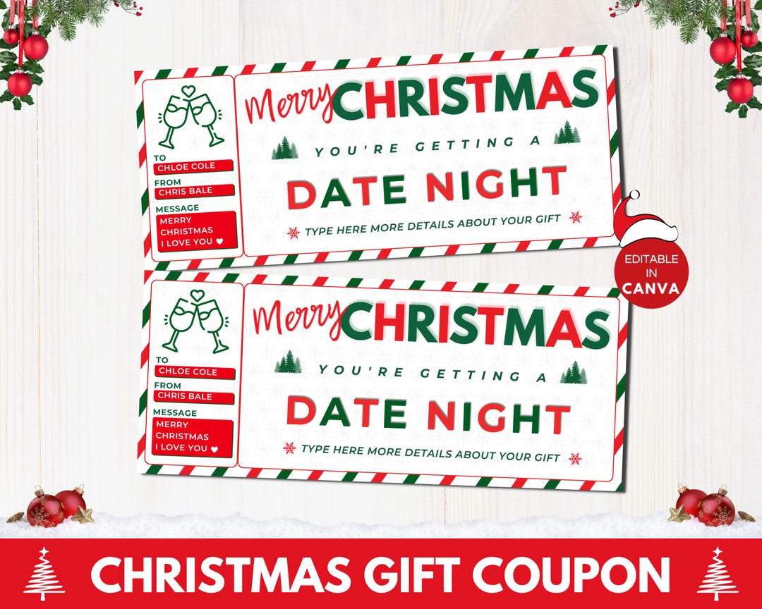 Christmas Date Night Gift Coupon, Editable Christmas Date Night Voucher ...