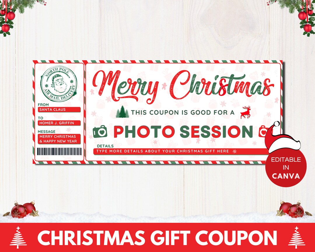 Christmas Photo Session Coupon Template, Editable Photography Coupon ...