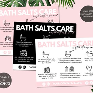 Editable Bath Salts Care Card, Printable Bath Soak Care Guide Template ...