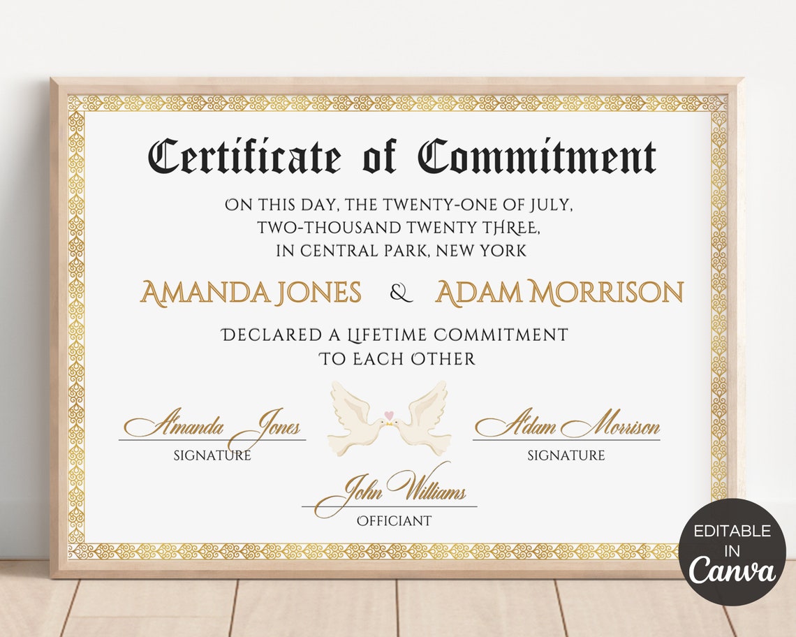 Commitment Certificate Template, Printable Certificate of Commitment ...