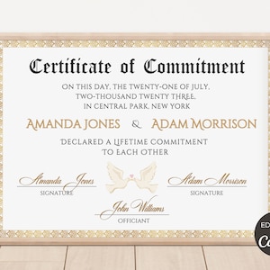 Commitment Certificate Template, Printable Certificate of Commitment ...