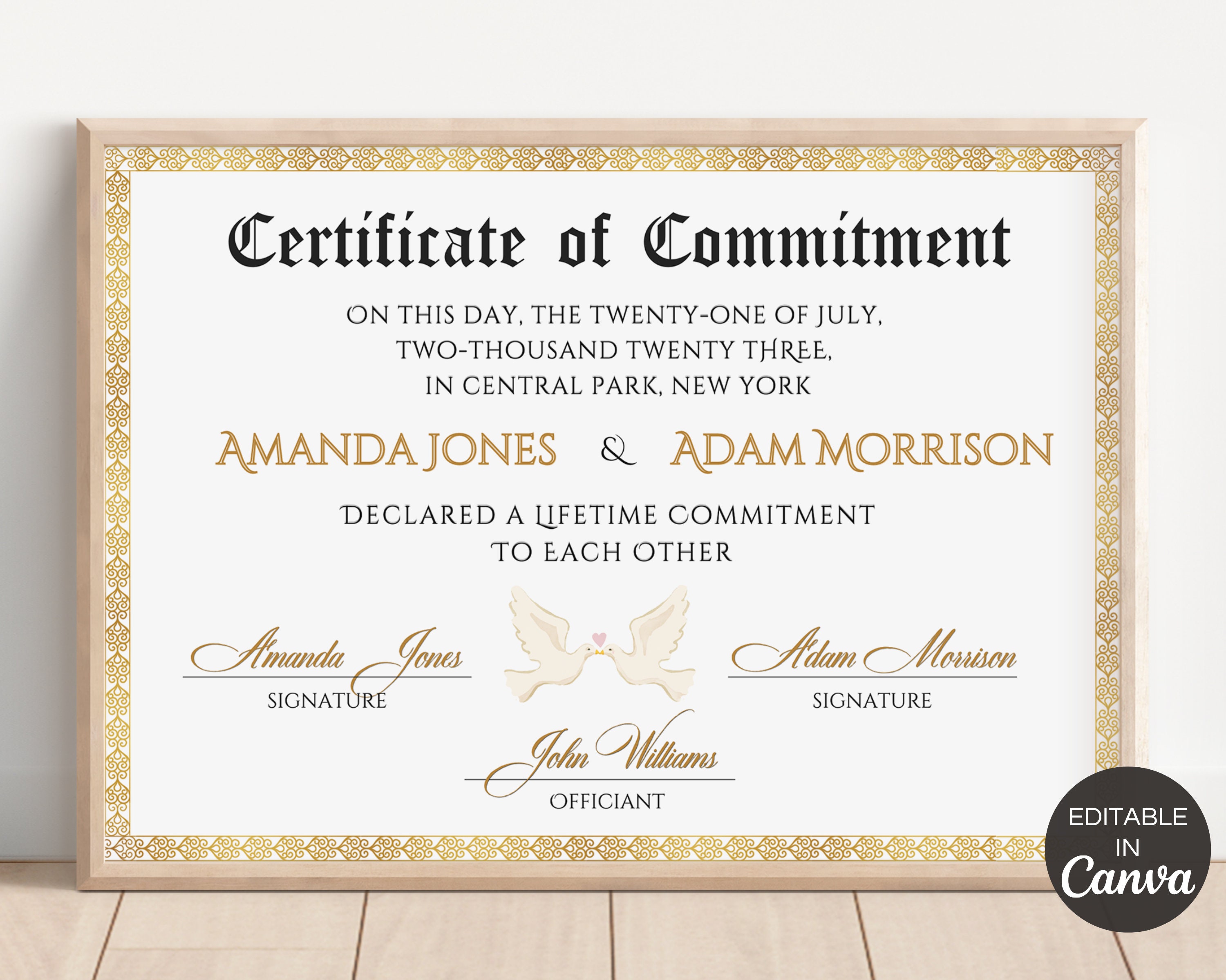 Commitment Certificate Template, Printable Certificate of Commitment ...