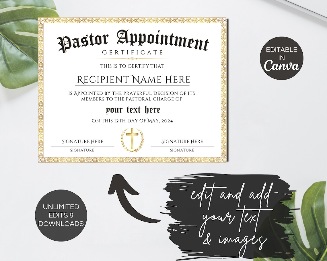Pastor Appointment Certificate, Printable Certificates of Appointment ...