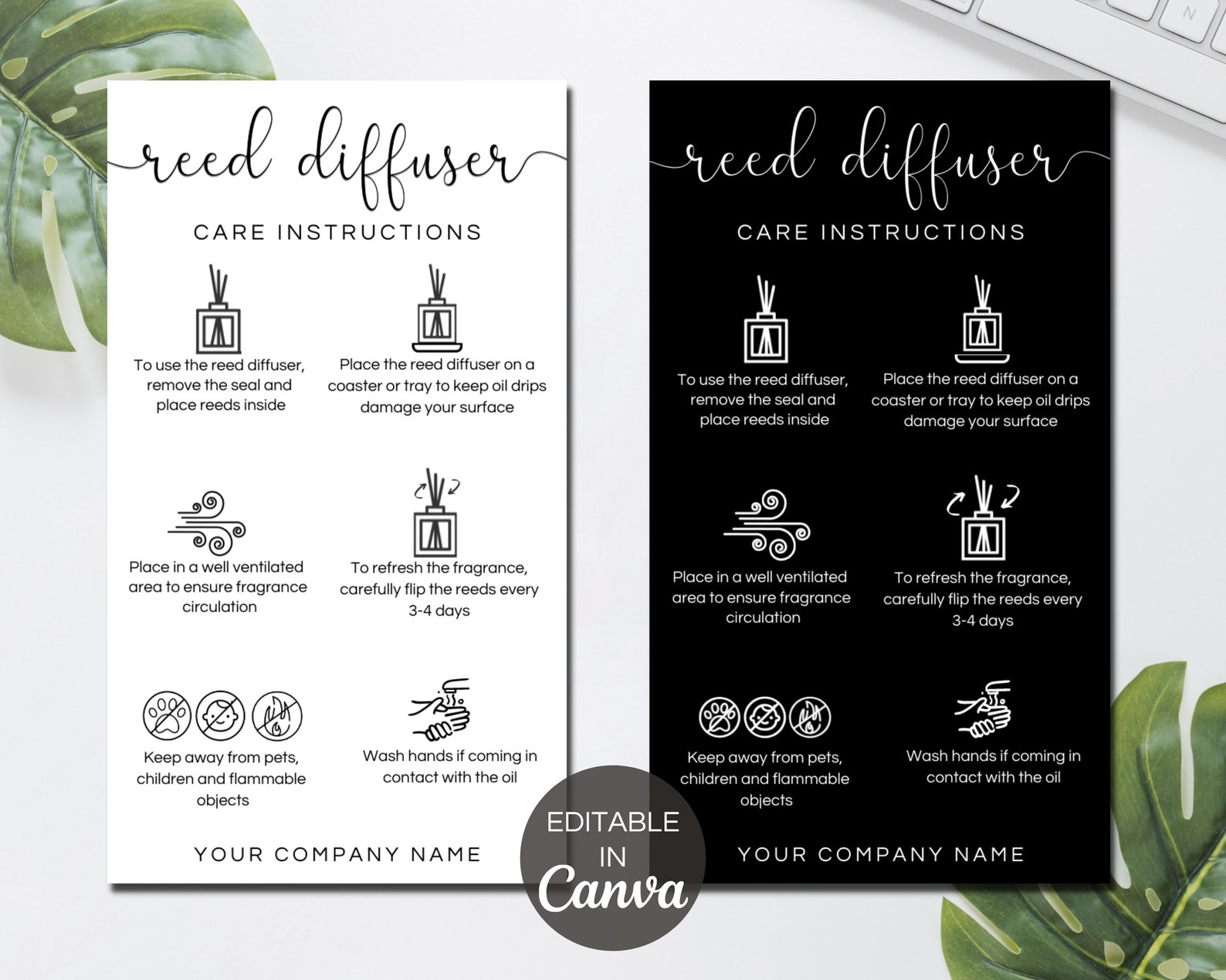 Reed Diffuser Care Card, Printable Room Diffuser Instructions Cards ...