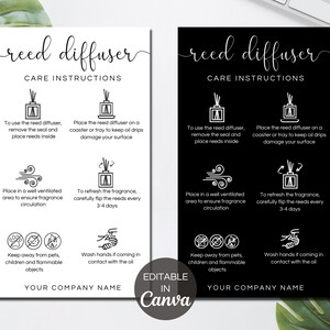 Reed Diffuser Care Card, Printable Room Diffuser Instructions Cards ...