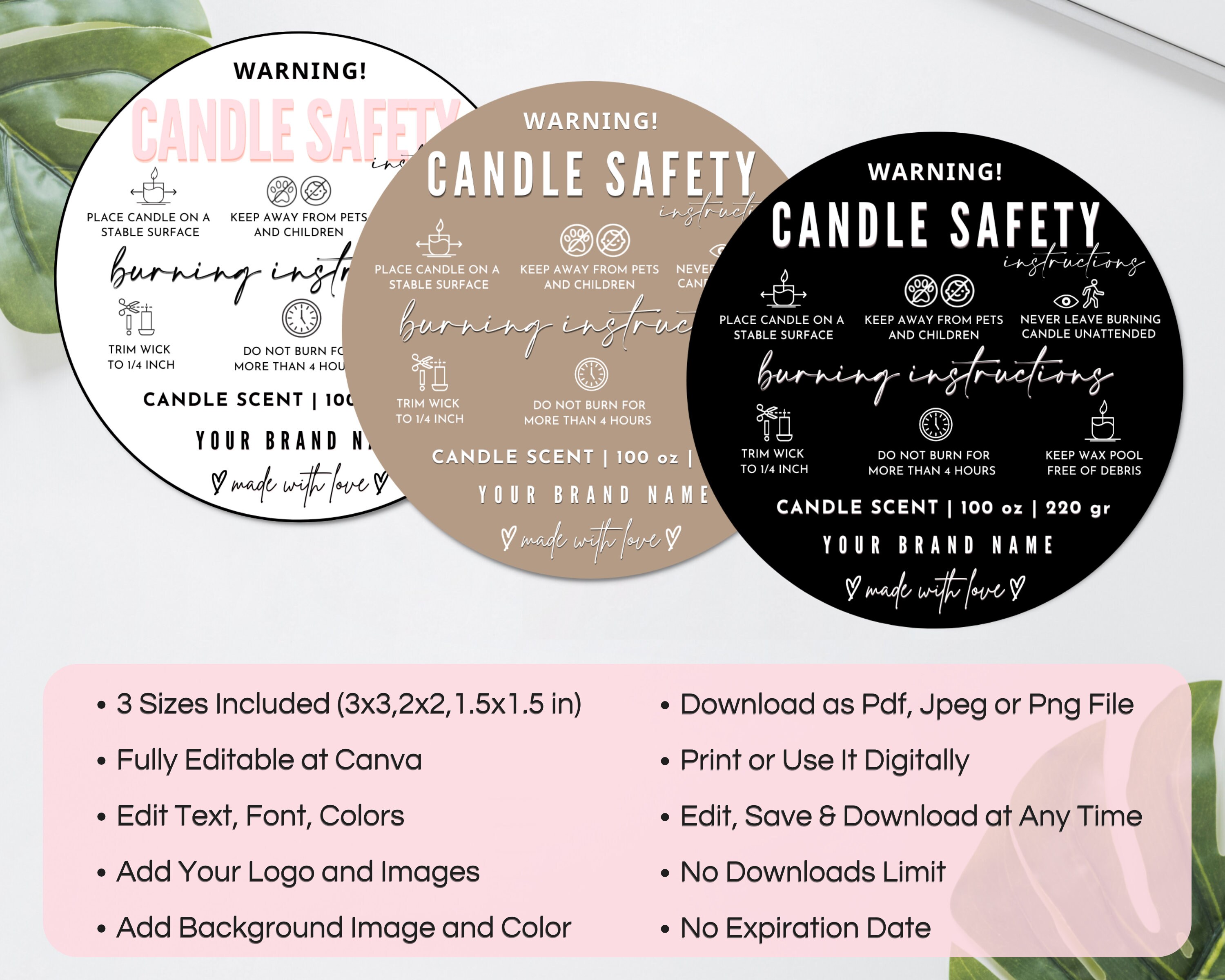 Paper Candle Warning Sticker Candle Warning Label Editable Template ...