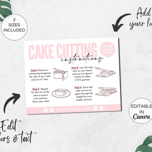 Cake Care Cards Bundle, Editable Cake Cutting Guide Cards, Printable ...