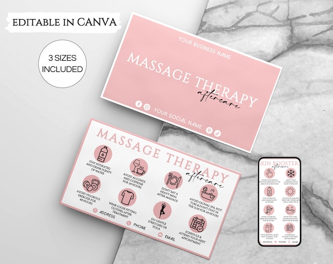 Textable Massage Therapy Aftercare Card, Digital Massage Therapy Pre ...